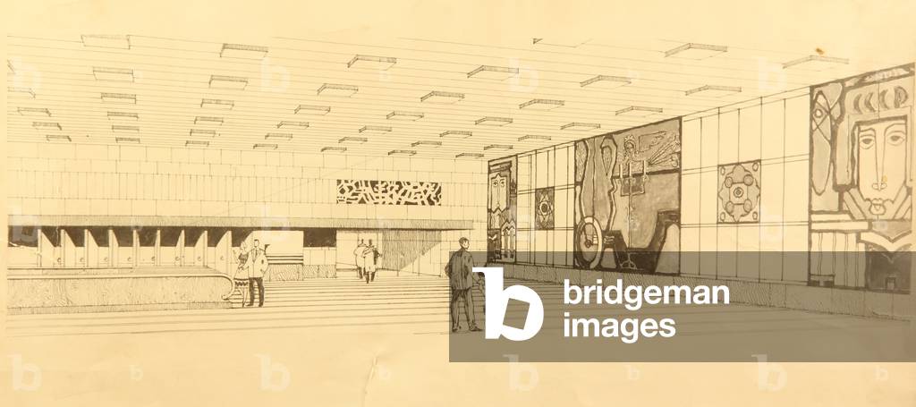 Image of Design Sketch for Metro Station, 1955 (indian ink on paper) by ...