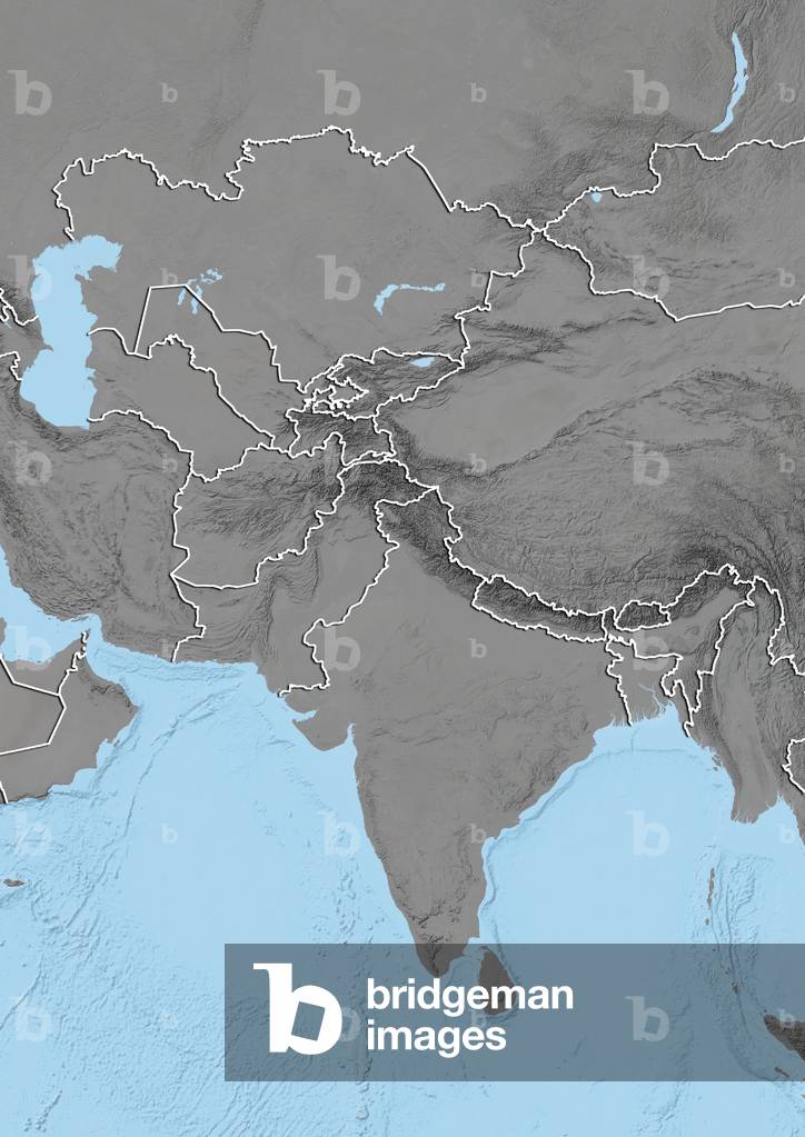 Image of Central Asia, Relief Map With Country Borders