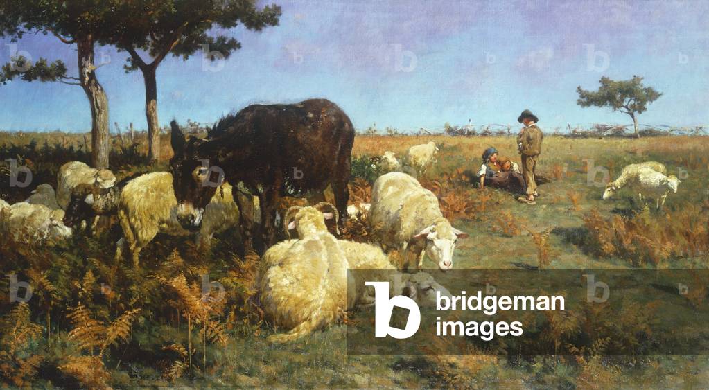 Image of Grazing by Stefano Bruzzi (1835-1911), oil on canvas, 45x82 cm,