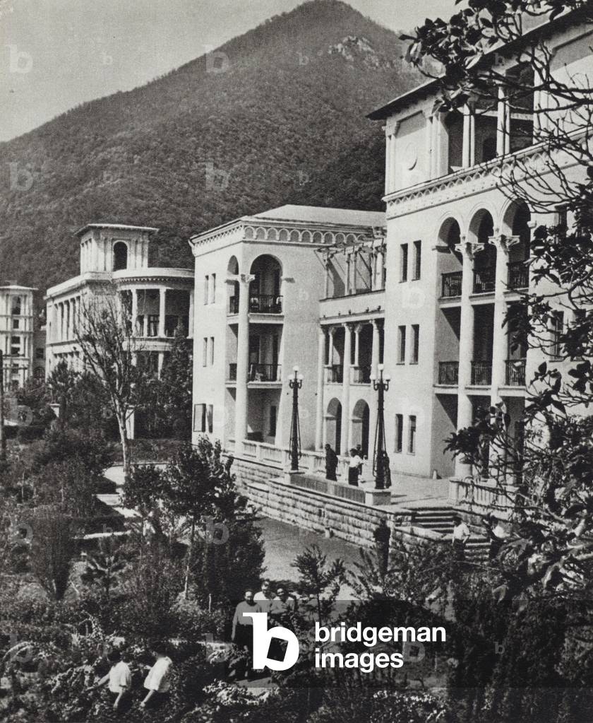 Image of USSR circa 1960: A Sanatorium at Gagra, Georgia (b/w photo) by ...