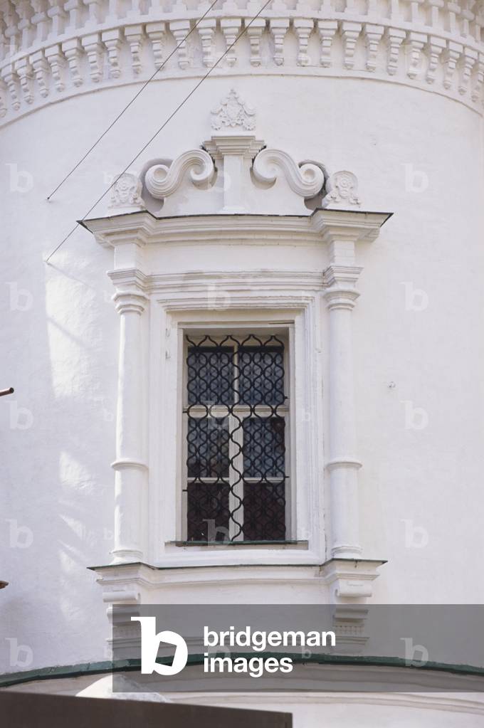 Image of Russia, Moscow, window detail of the Monastery of the Epiphany,