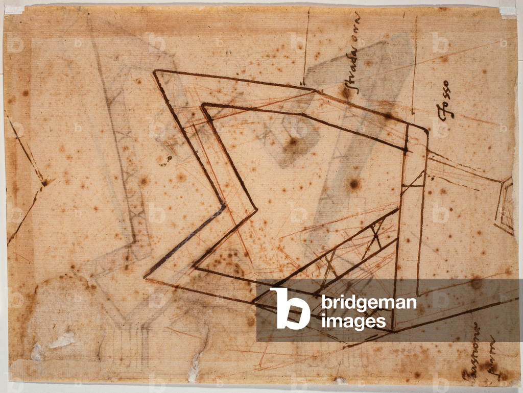 Image of Fortification plan, 16th century (drawing) by Buonarroti ...