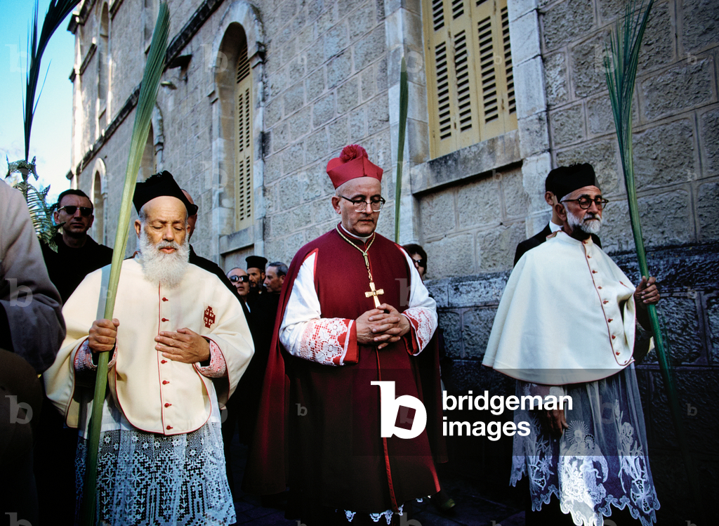 Image of Christian priests monks in procession in Jerusalem on Palm ...