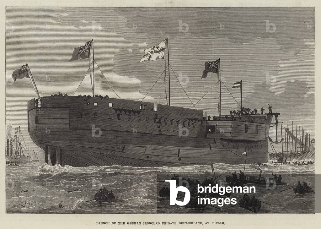 Launch of the German Ironclad Frigate Deutschland, at Poplar (engraving)