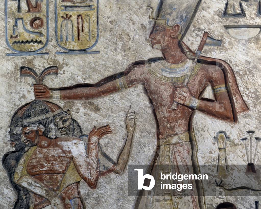 Image of Ramesses II holding prisoners by their hair, Detail, Egyptian ...