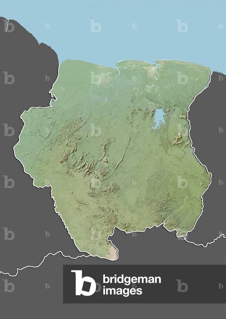 Image of Suriname, Relief Map with Border and Mask