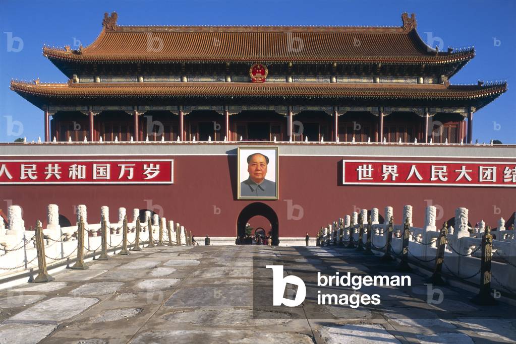 Image of China, Asia, Beijing, Tian'an Men Square, giant photograph of ...