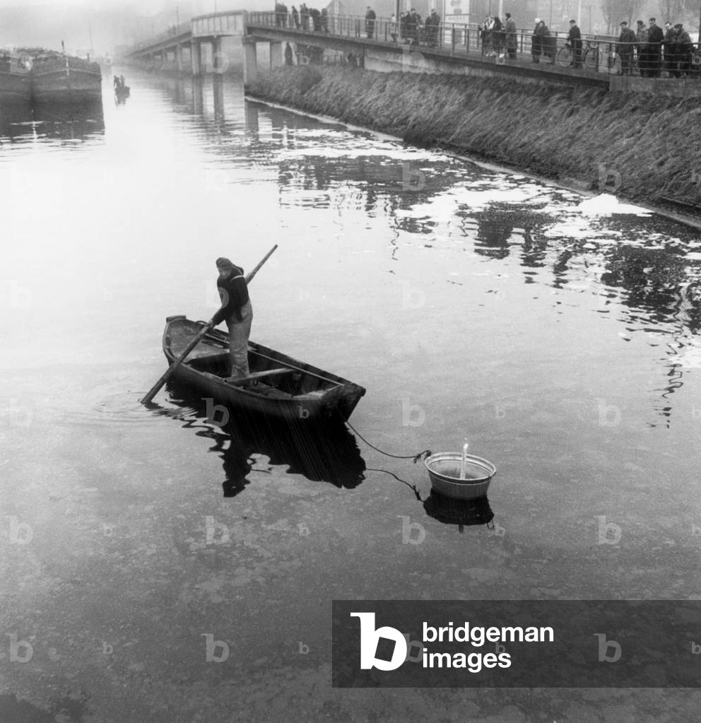 Image of French Bargeman in Deule Canal Near Lille , North of