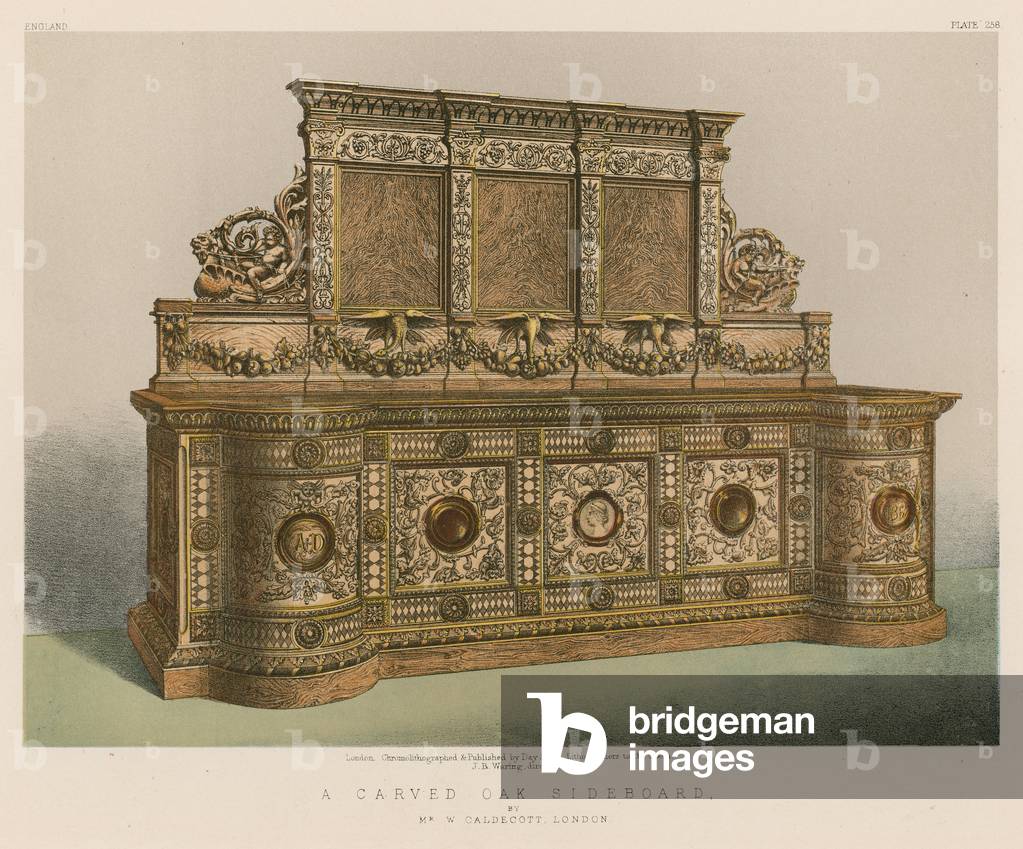 Image of A Carved Oak Sideboard by Mr W Caldecott, London (chromolitho ...