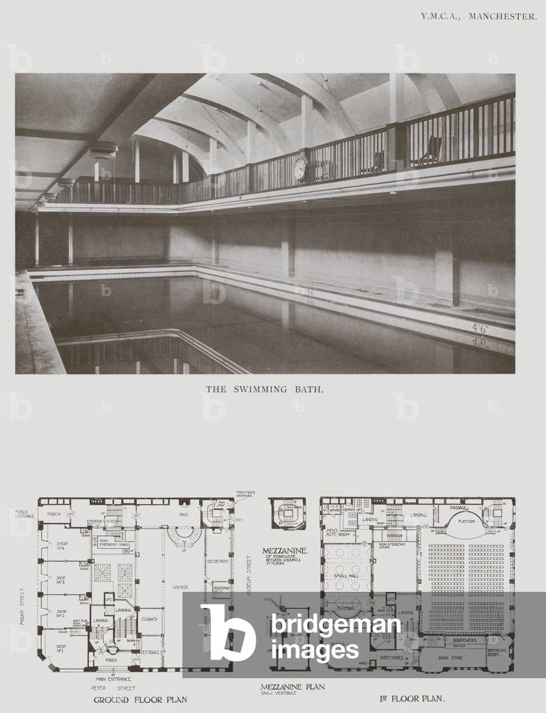 YMCA, Manchester, The Swimming Bath, Ground Floor Plan, Mezzanine Plan ...