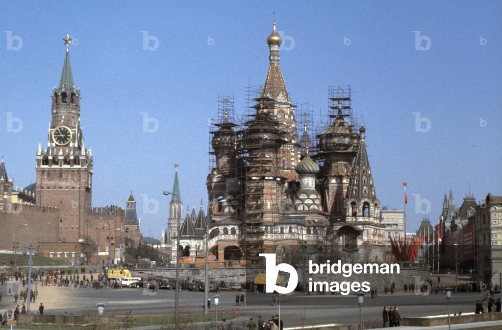 Image of St, Basil'S Cathedral Under Renovation in Red Square with the