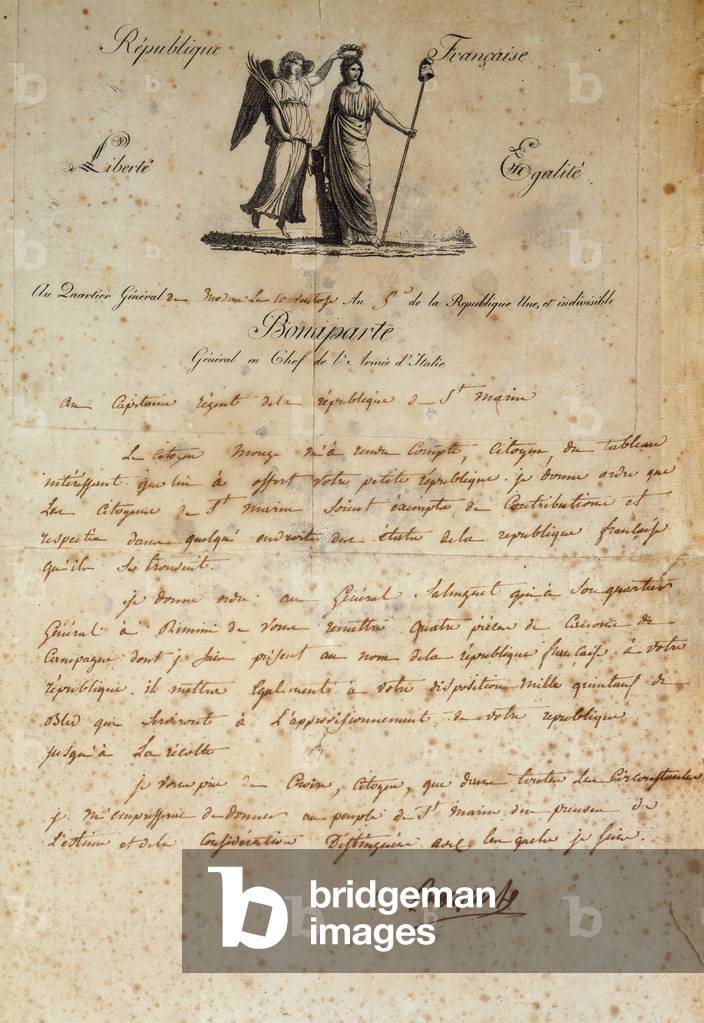 Image of Letter written by Napoleon Bonaparte to Captains of Republic of