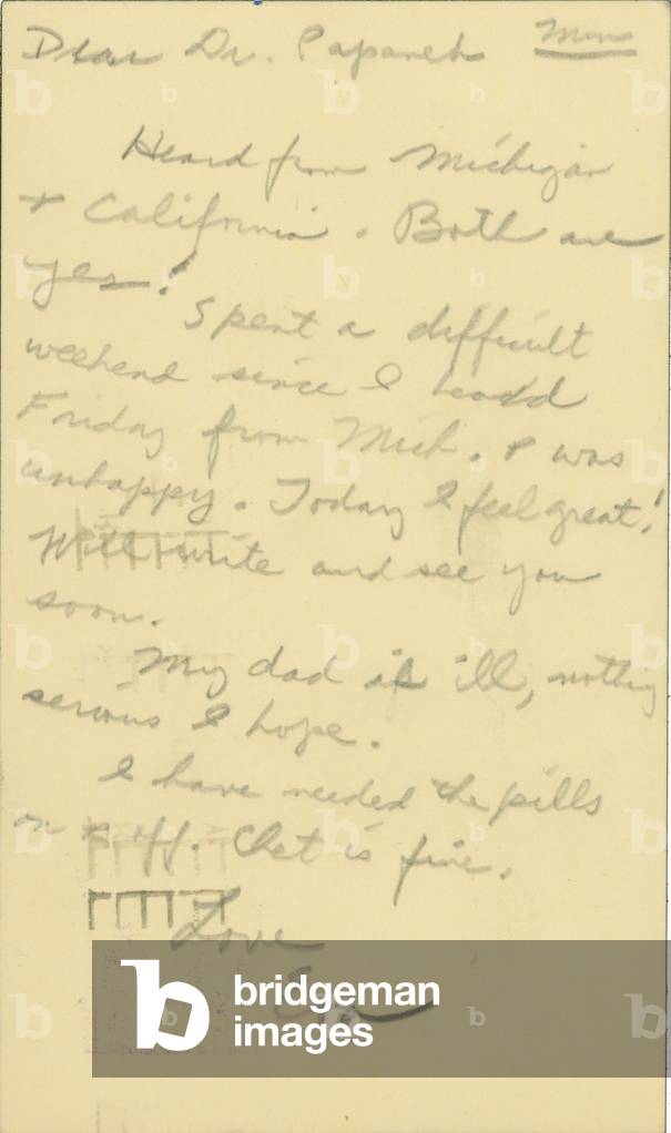 Image of Postcard from Eva Hesse to Dr. Helene Papanek, 1959 (pencil by ...