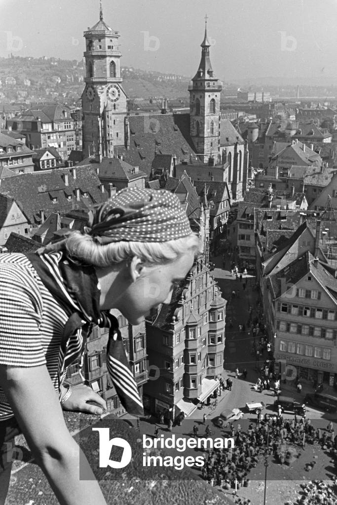 Image of View on the busy market square in Stuttgart, Germany 1930s