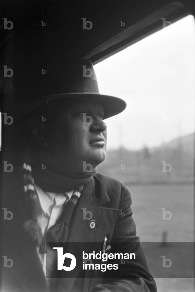 Image of A Nazi Party member with a swastika badge on a