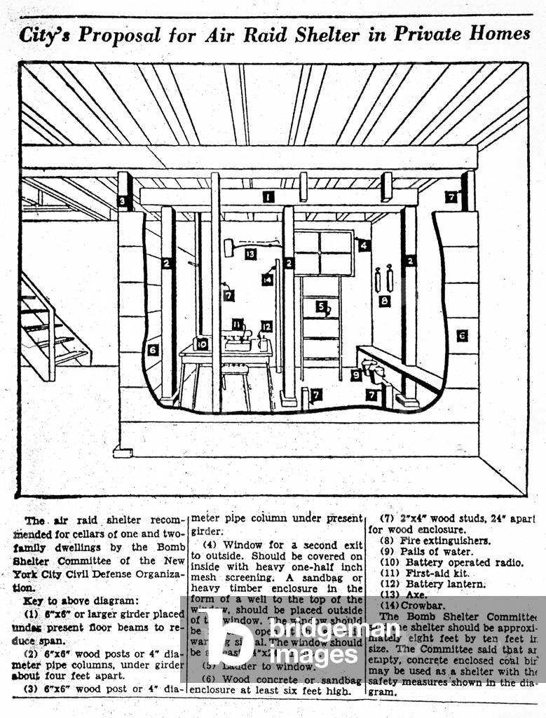 Image of BOMB SHELTER, c.1955 Diagram of a basement bomb shelter ...
