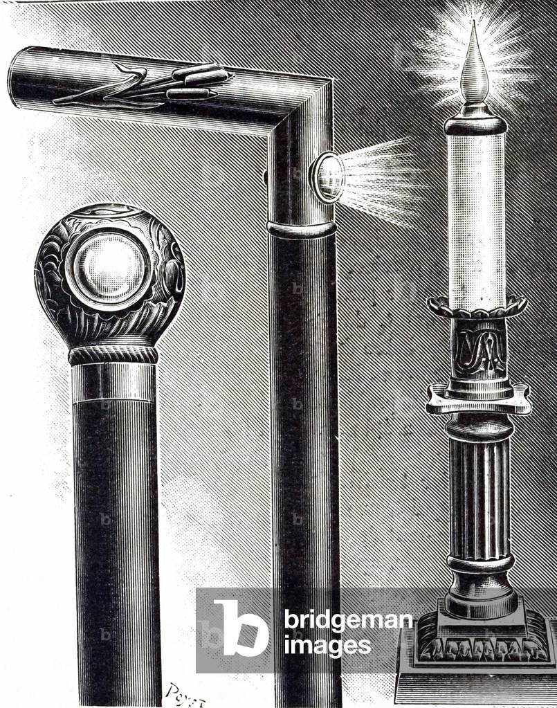 Image of An engraving depicting various forms of the electric torch by