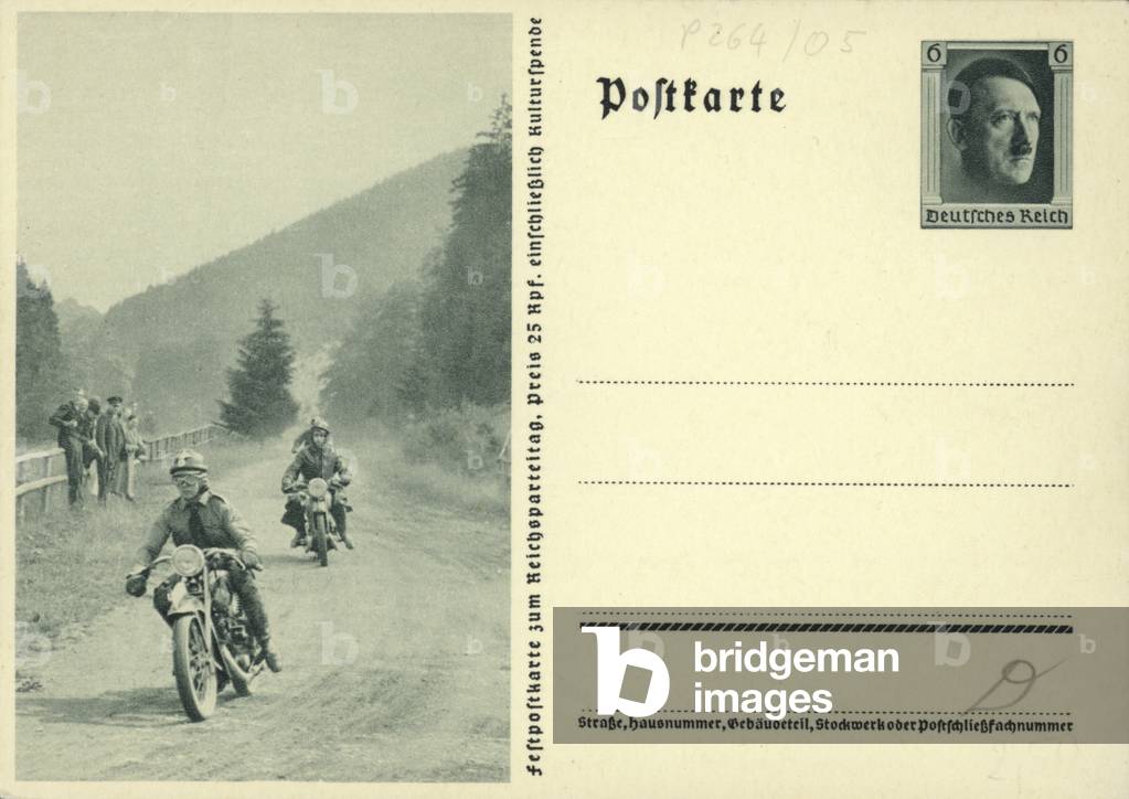 Nazi motorcyclists riding to the Nuremberg Rally, 1930s (b/w photo) by ...