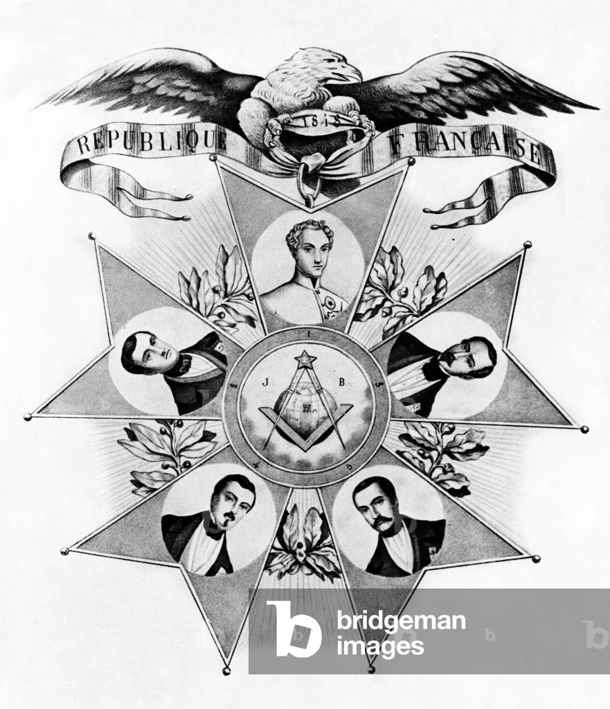 Image of masonic symbol with portraits of nephew of Napoleon, engraving ...