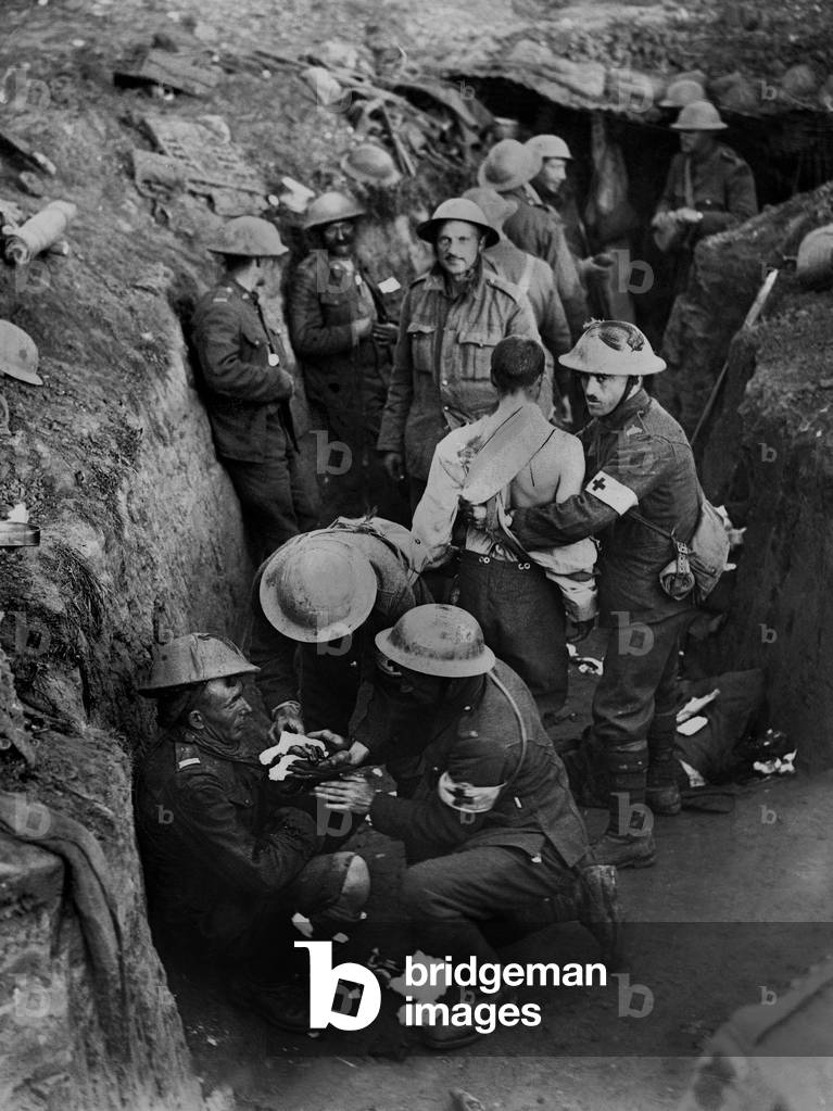 Image of first-aid post in a german trench taken by allied during