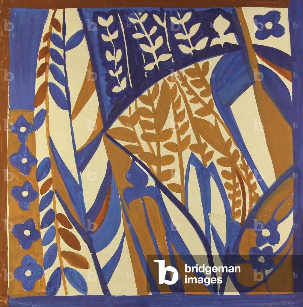 Image of Textile Design - Sketch for Scarf - Plants, 1970 (tempera by ...