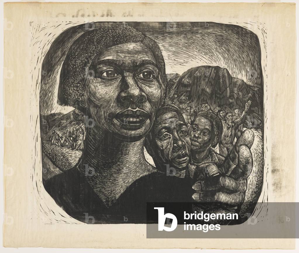 Image of Exodus I: Black Moses (Harriet Tubman), 1951 (linocut) by ...