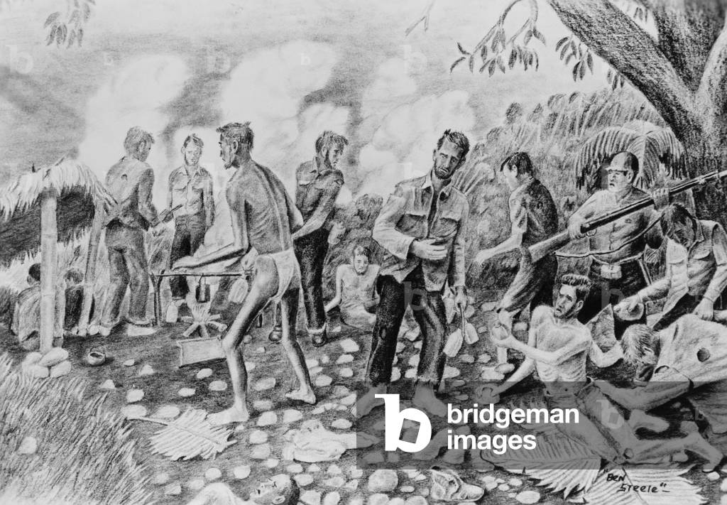 Image of Drawing by POW Ben Steele, depicting sick U.S. soldiers as