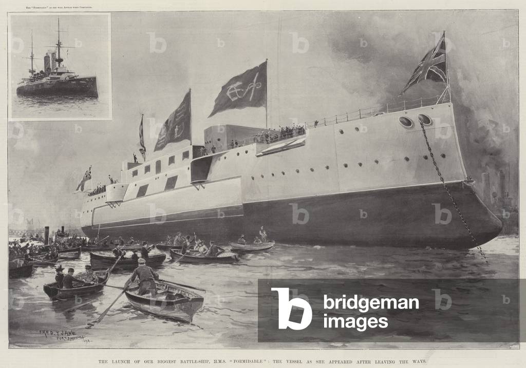 Image of The Launch of Our Biggest Battle-Ship, HMS 'Formidable', the ...