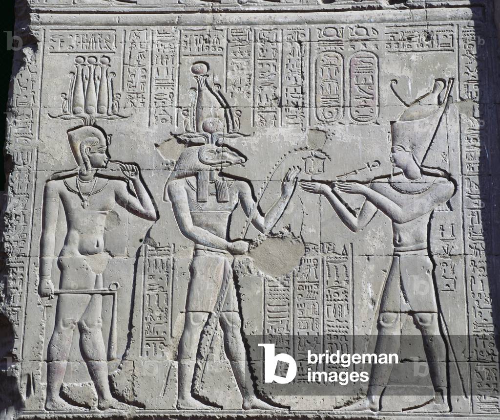 Image of Roman Emperor Decius making offerings to Khnum, relief from left