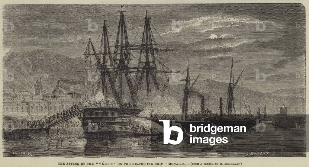 Image of The Attack by the 'Veloce' on the Neapolitan Ship 'Monarca' by ...