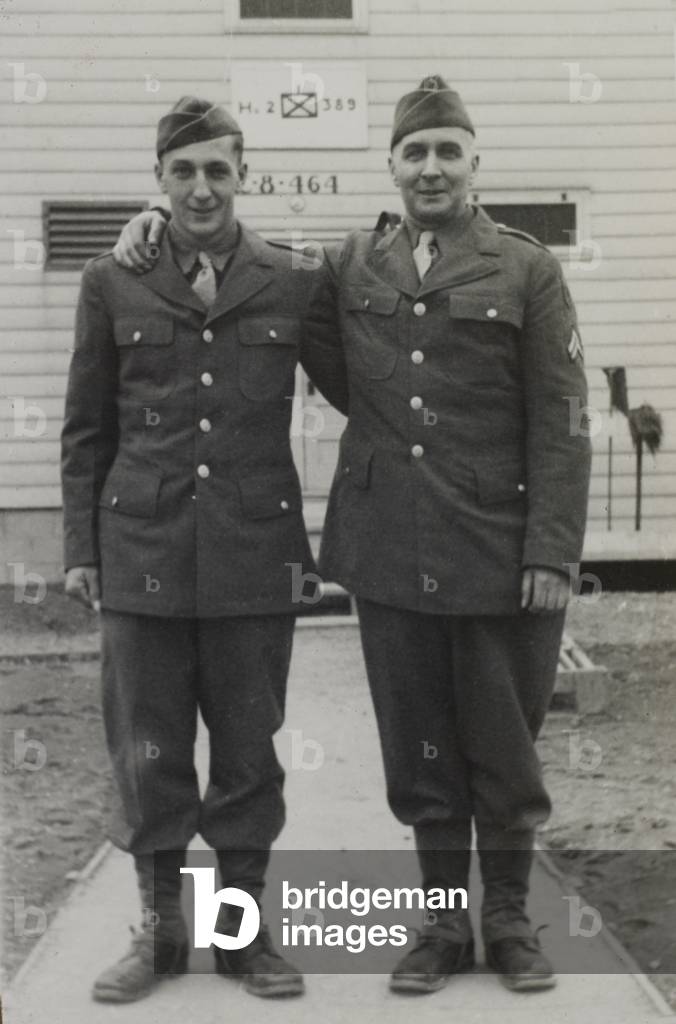 Image of Two Soldiers in Uniform, Portrait, WWII, HQ 2nd Battalion, 389th