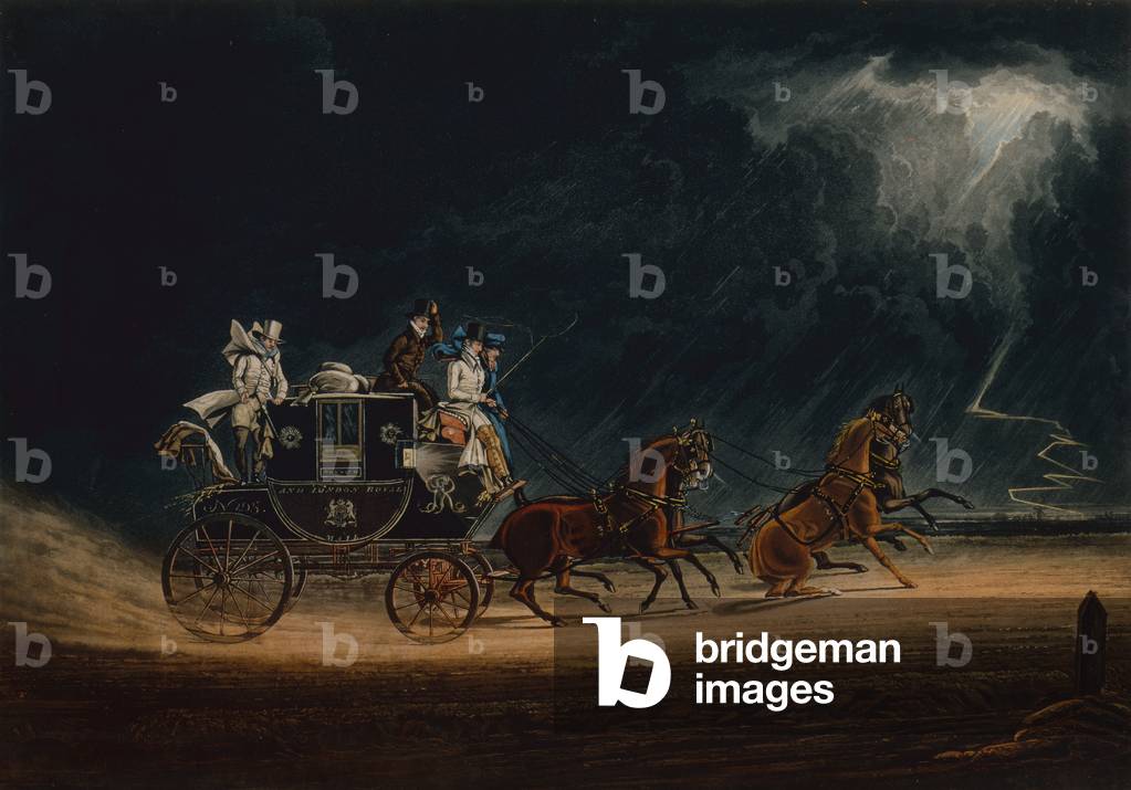 Image of The Mail Coach in a Thunderstorm on Newmarket Heath, 1827 by ...
