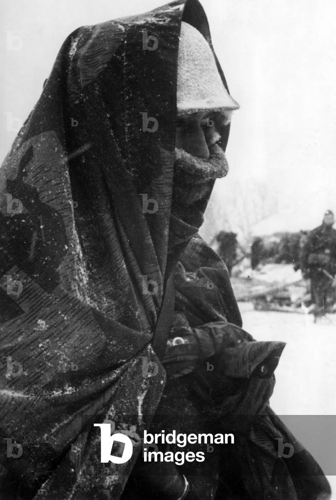 Image of A German soldier during the winter on the Eastern Front,