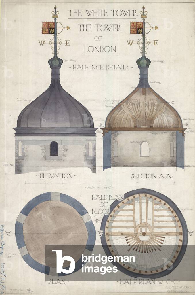 Image of Section, elevation and plans of the Flamsteed Turret roof of ...
