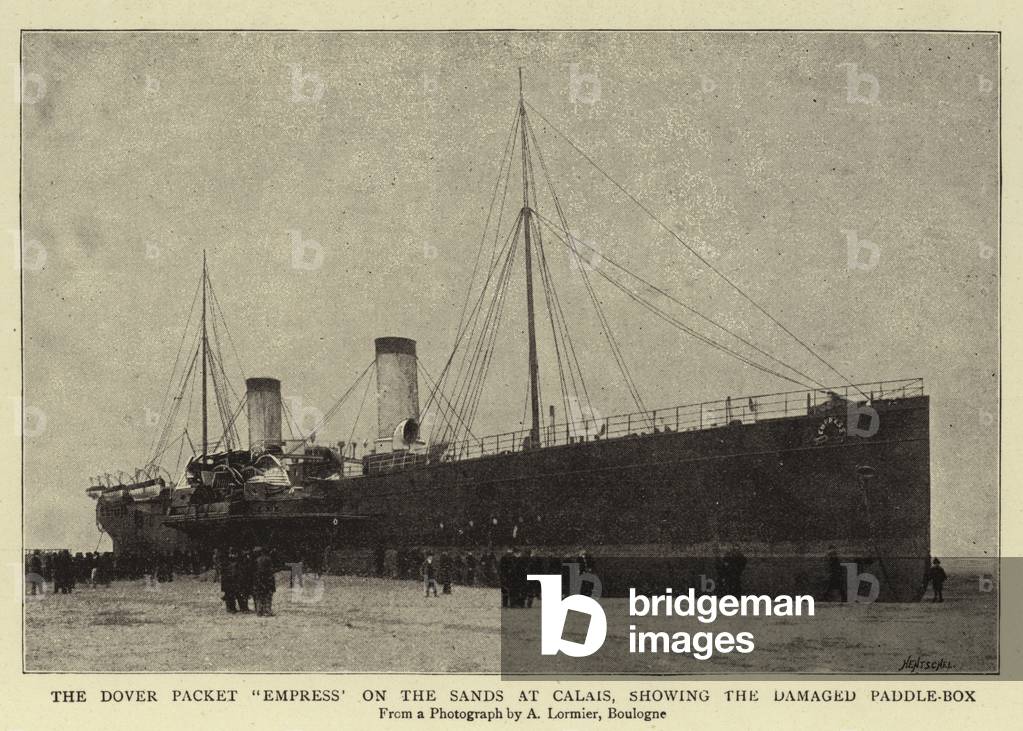 Image of The Dover Packet 'Empress' on the Sands at Calais, showing by ...
