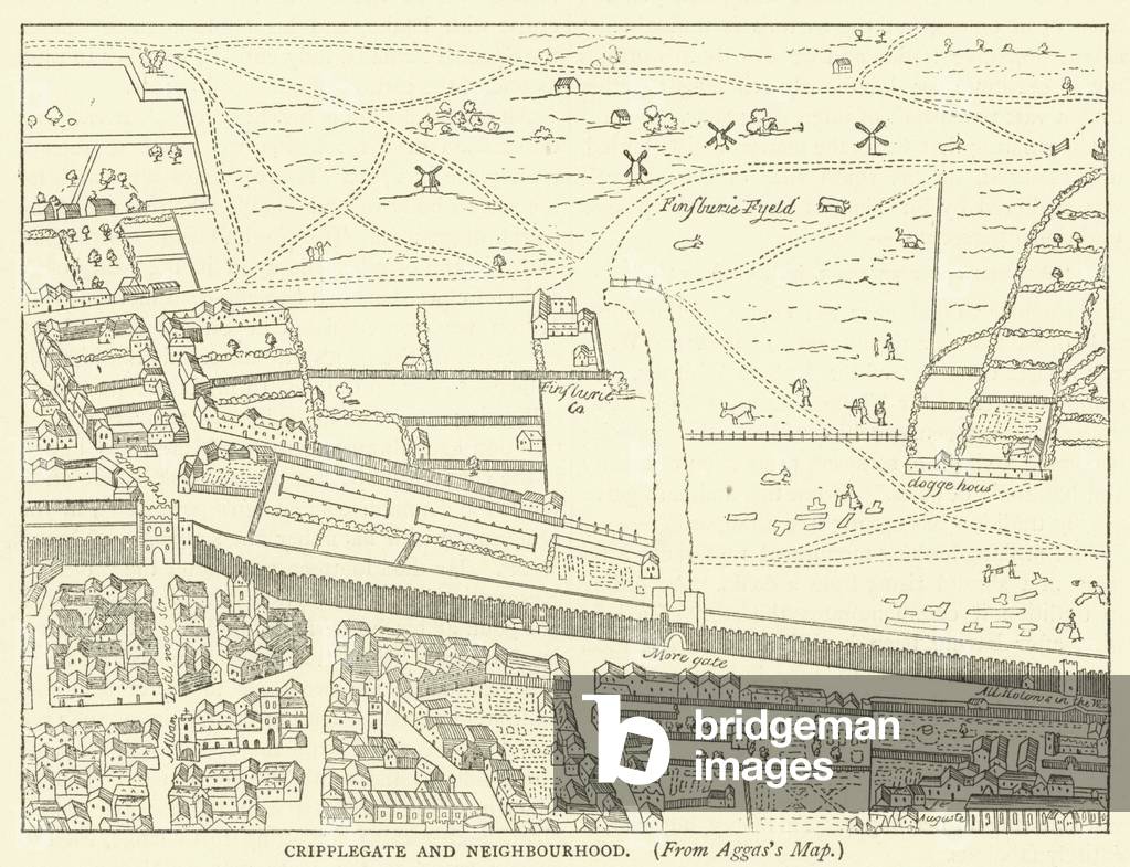 Image of Cripplegate and neighbourhood, from Aggas's map (engraving) by ...