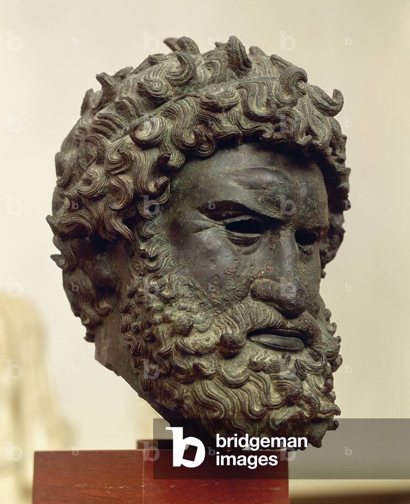 Image of Bronze portrait head of boxer Satyros of Elis, by sculptor