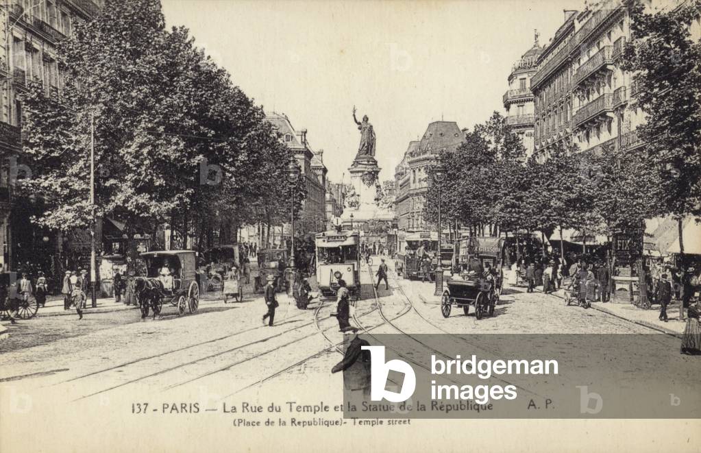 Image of Postcard depicting La Rue du Temple and the Statue de by ...