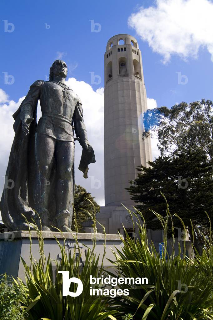Image of California, San Francisco, Coit Tower And Statue Of ...