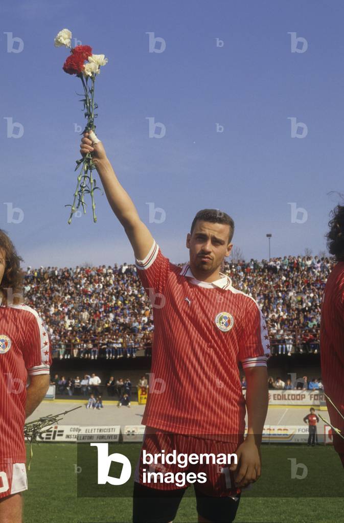 Image of Italian National Singers' Football Team, 1987. Singer Eros ...