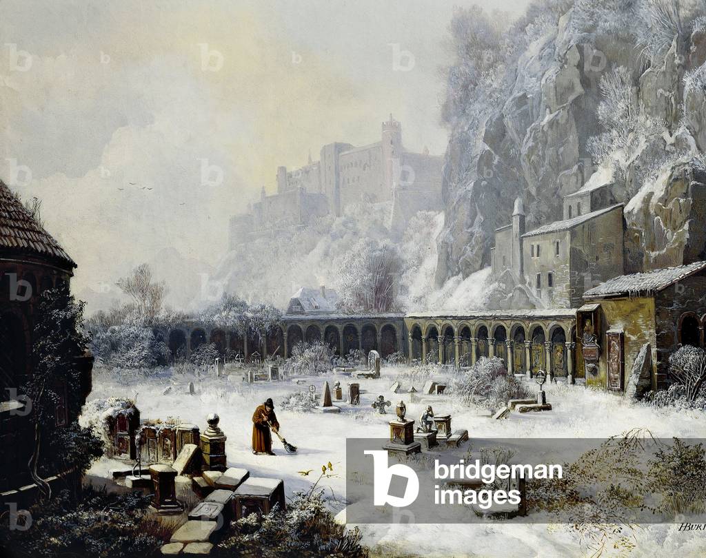 Image of Austia, Salzburg, Winter view of Saint Petersfriedhof (St ...