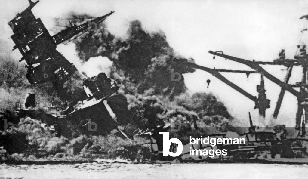 Image of USS Arizona after the Japanese attack, 1941 (b/w photo)