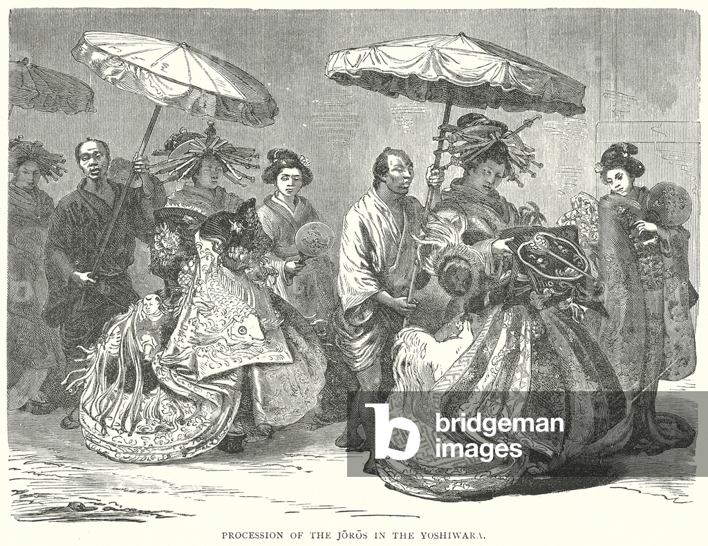 Image of Procession of the Joros in the Yoshiwara (engraving) by ...