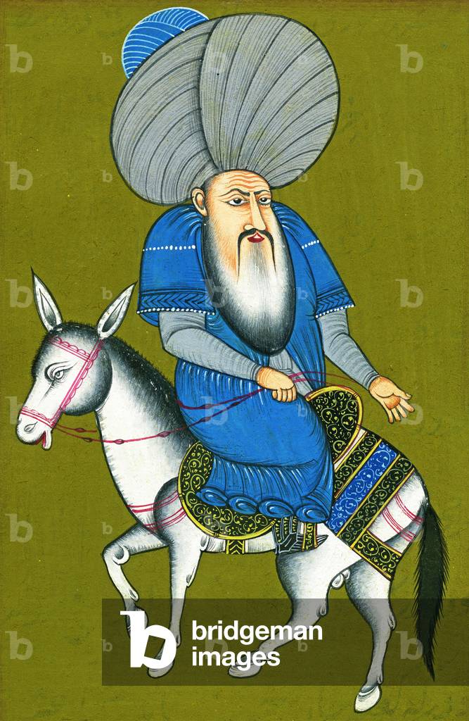 Image of Nasreddin Hodja riding his horse backwards (watercolour on ...
