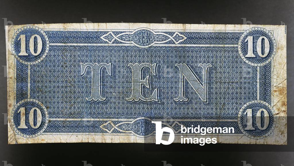 Image of 10 dollars banknote, 1864, reverse, Confederate States of ...