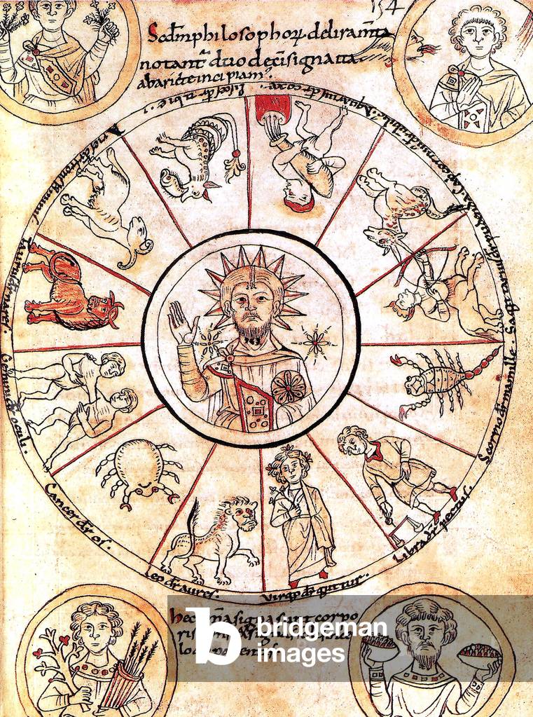 Image of The sun surrounded by signs of the zodiac, 12th-13th century ...
