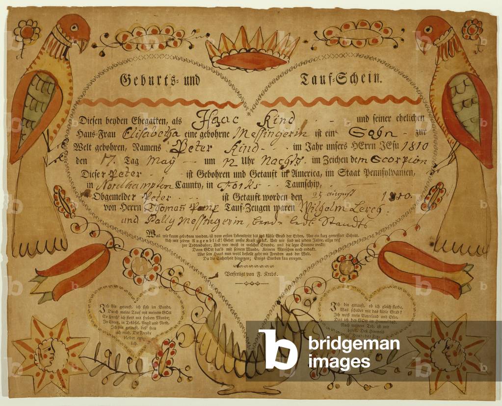 Image of Birth and Baptismal Certificate, c. 1790-1800 (oxgall ink ...