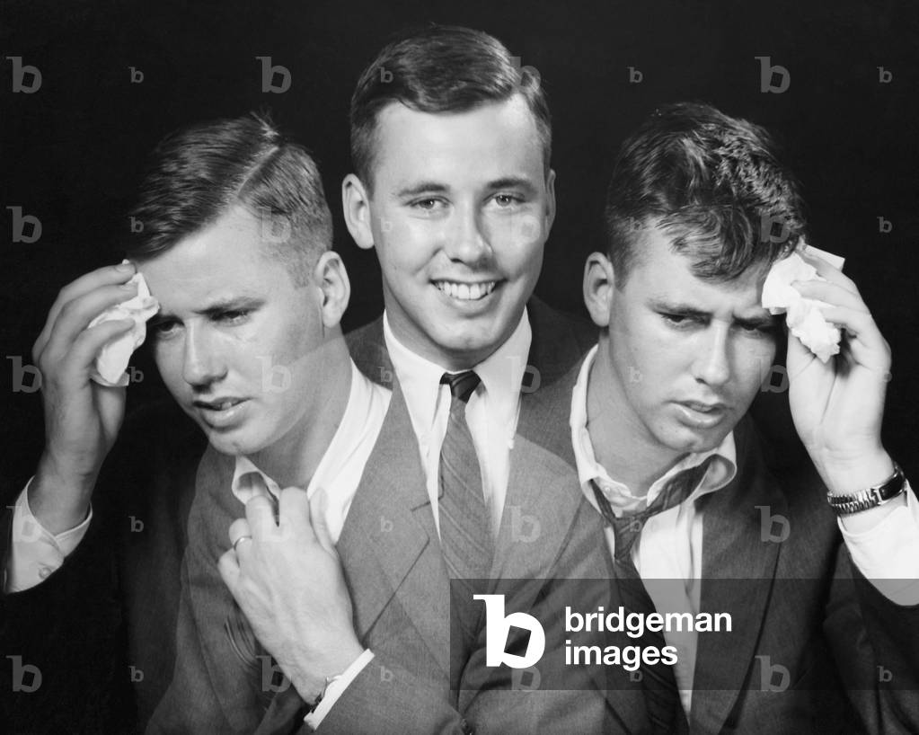 Superimposed images of a young man with various facial expressions by