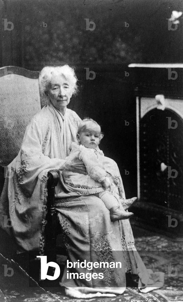 Cosima Wagner with a grandchild on her knee, c.1920 (b/w photo) by ...