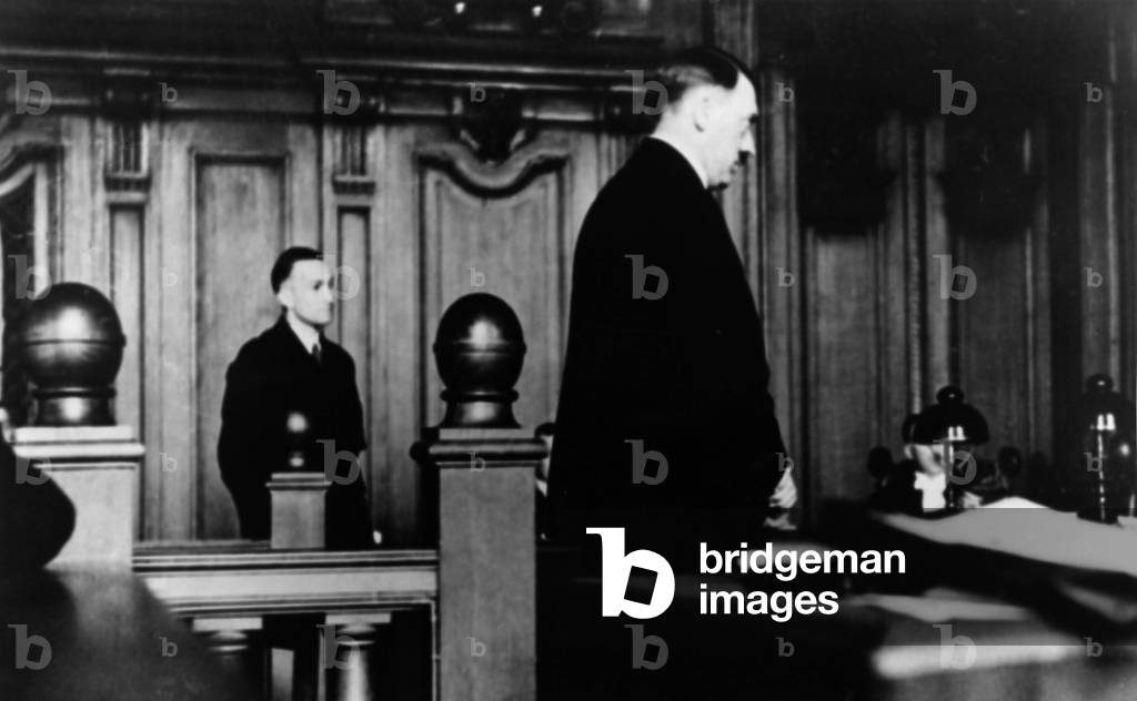 Image of Adolf Hitler at the Ulm Reichswehr Trial, 1930 (b/w photo)